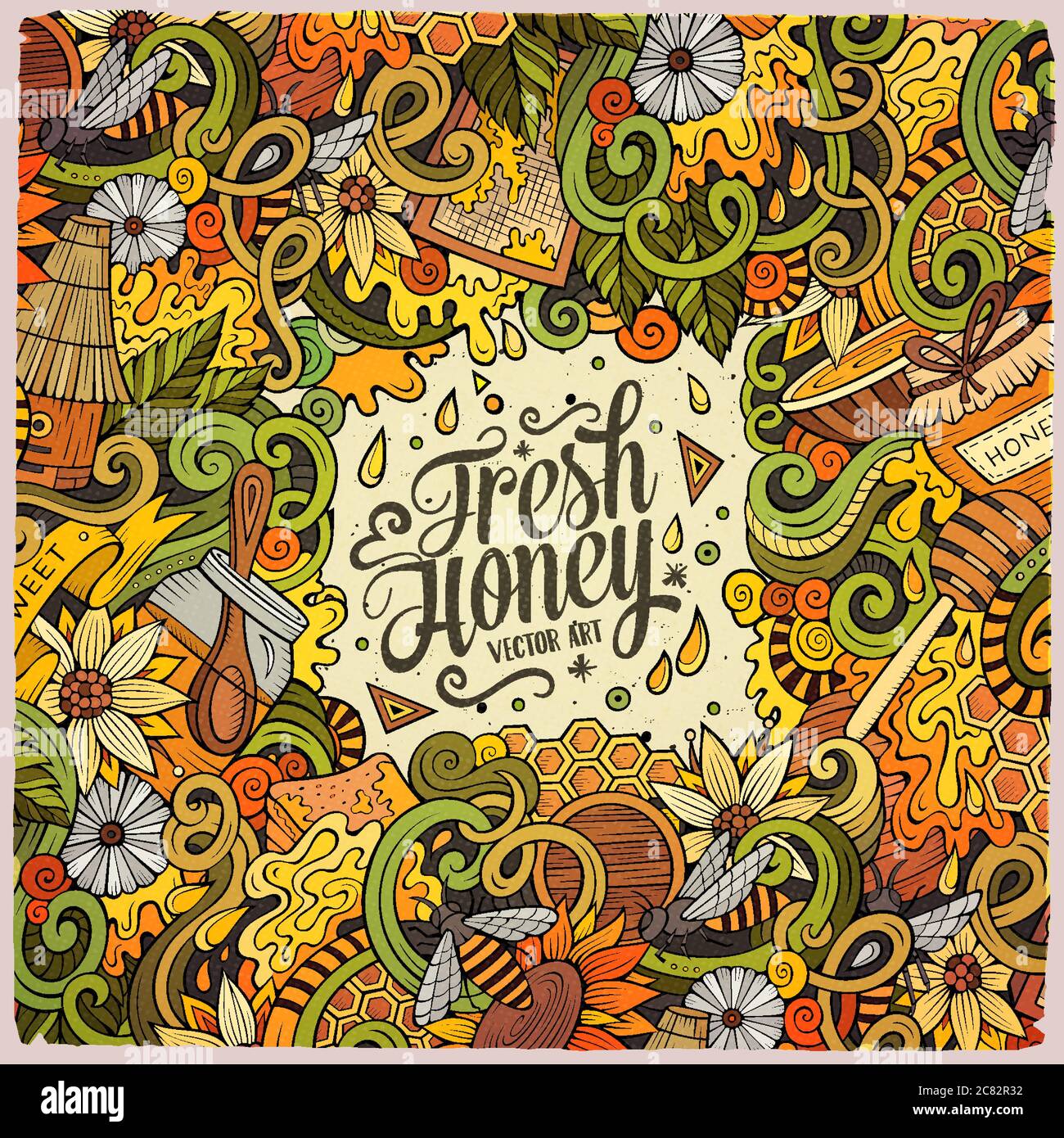 Cartoon doodles Honey frame design Stock Vector Image & Art - Alamy