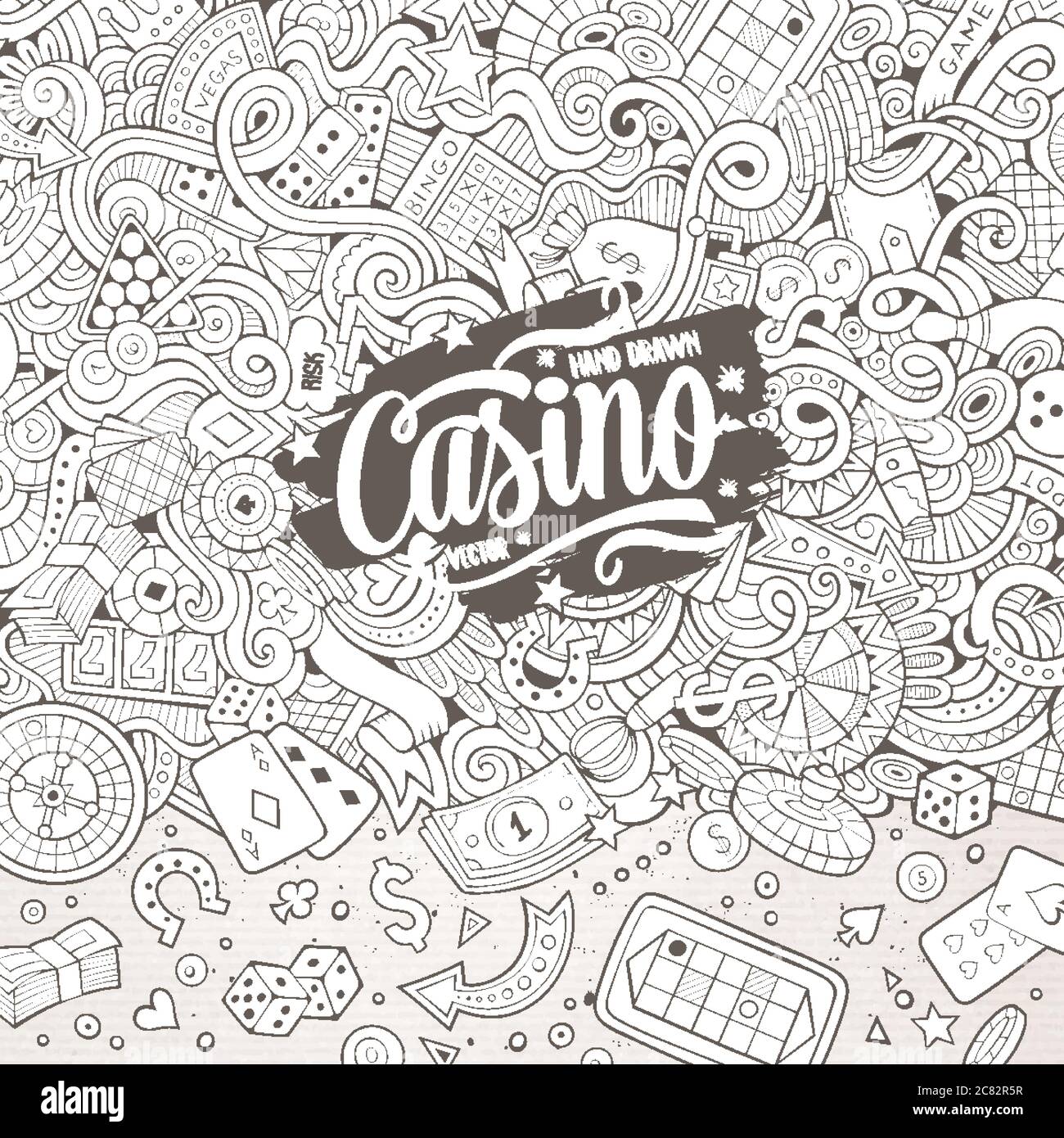 Cartoon hand-drawn doodles casino, gambling illustration Stock Vector ...