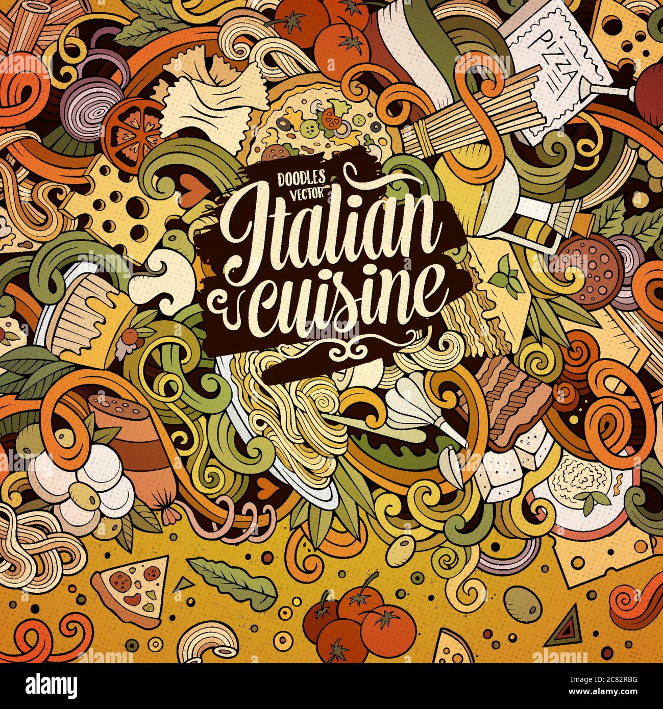 Cartoon hand-drawn doodles Italian food illustration Stock Vector Image ...