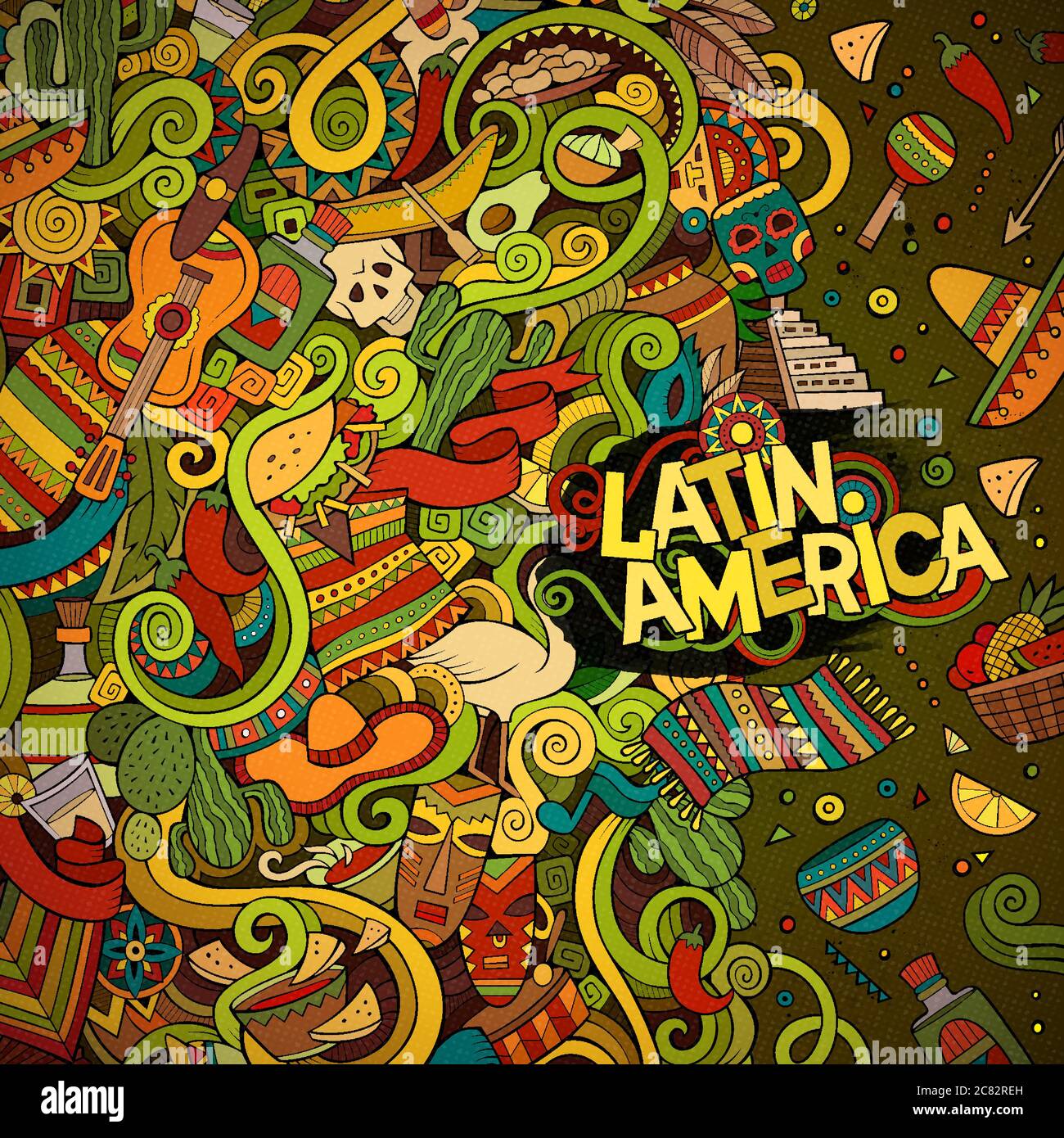 Cartoon hand-drawn doodles Latin American frame Stock Vector Image ...