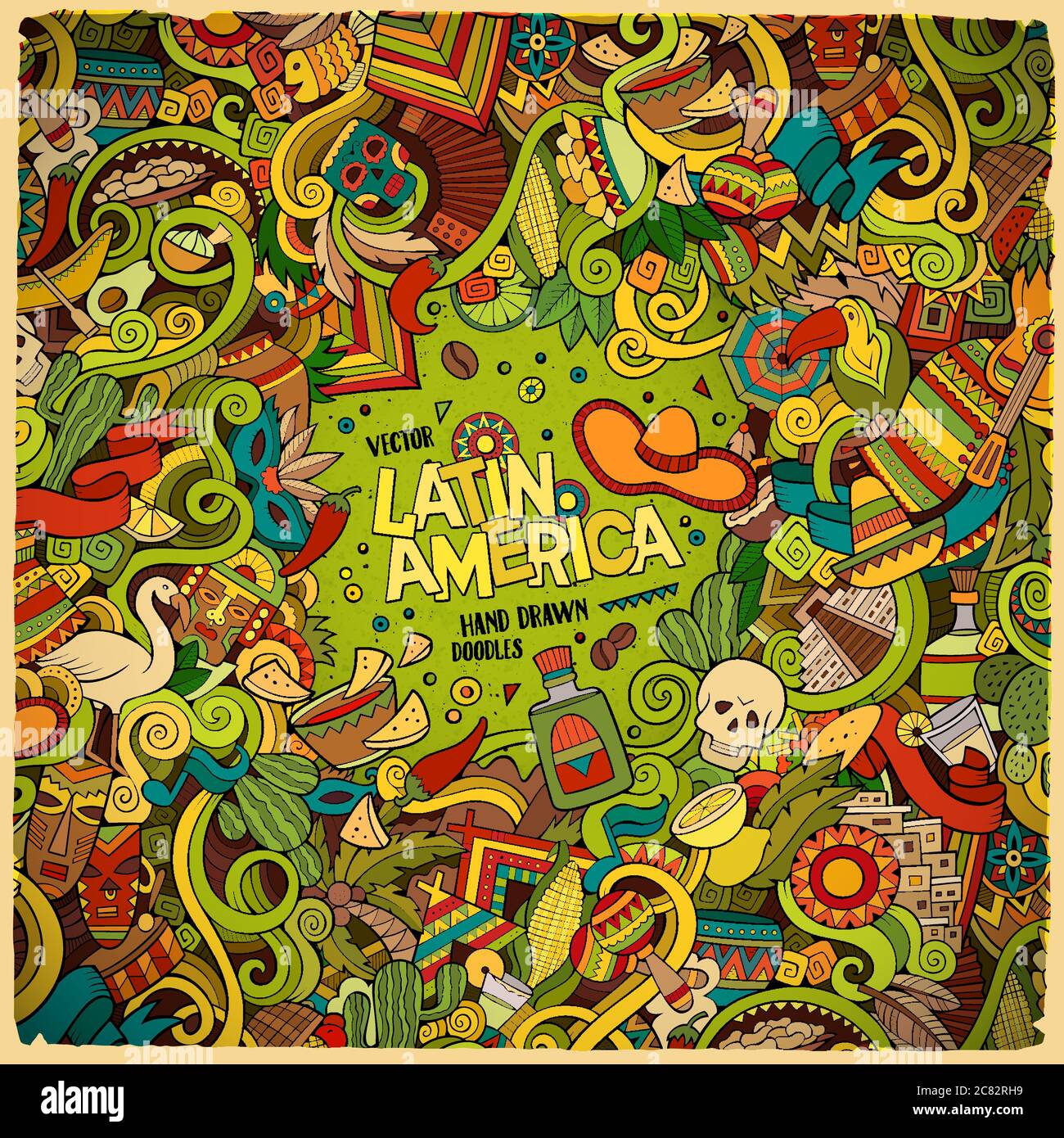 Cartoon hand-drawn doodles Latin American frame Stock Vector Image ...