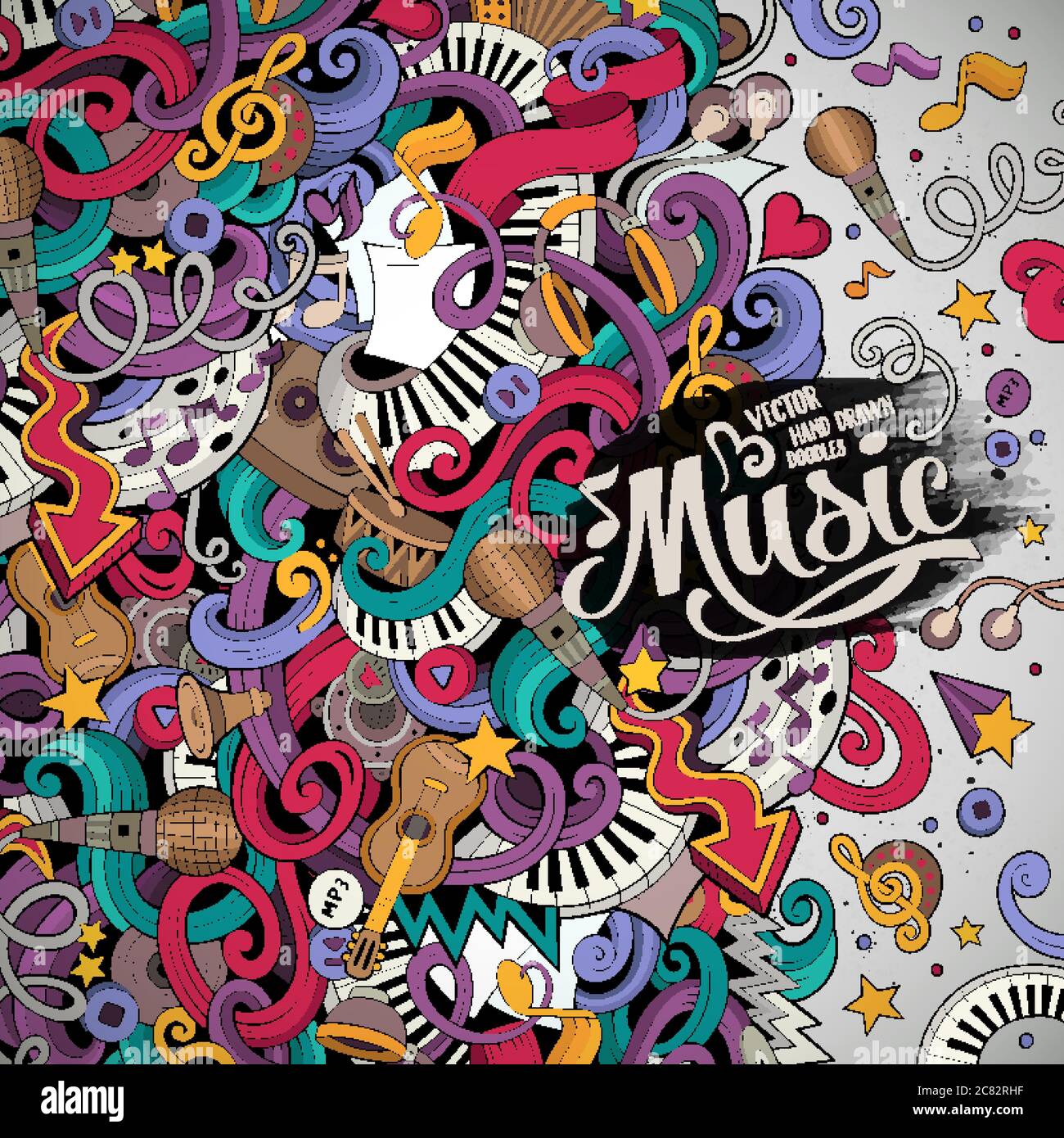 Cartoon hand-drawn doodles Musical illustration Stock Vector Image ...