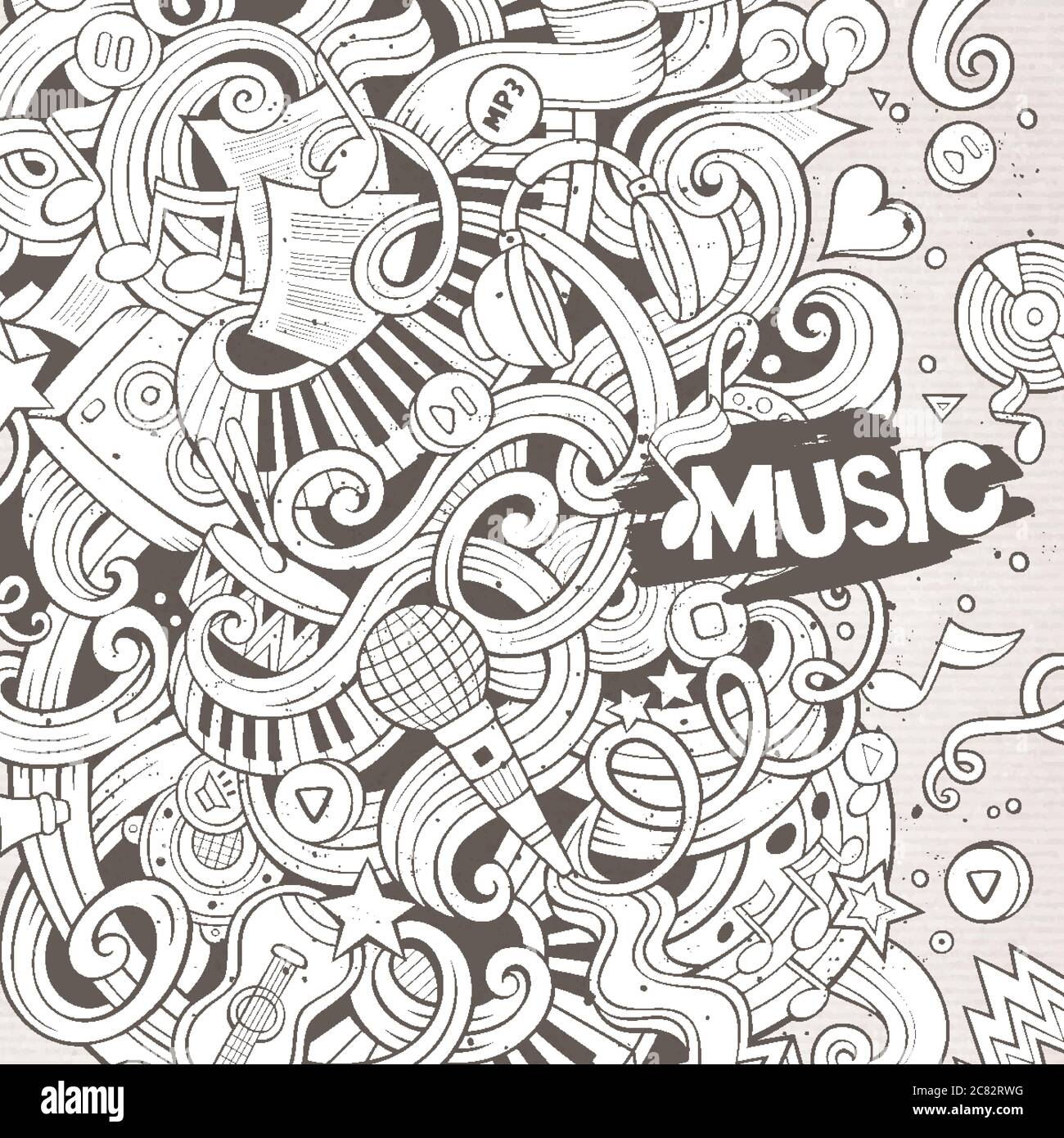 Cartoon hand-drawn doodles Musical illustration Stock Vector Image ...