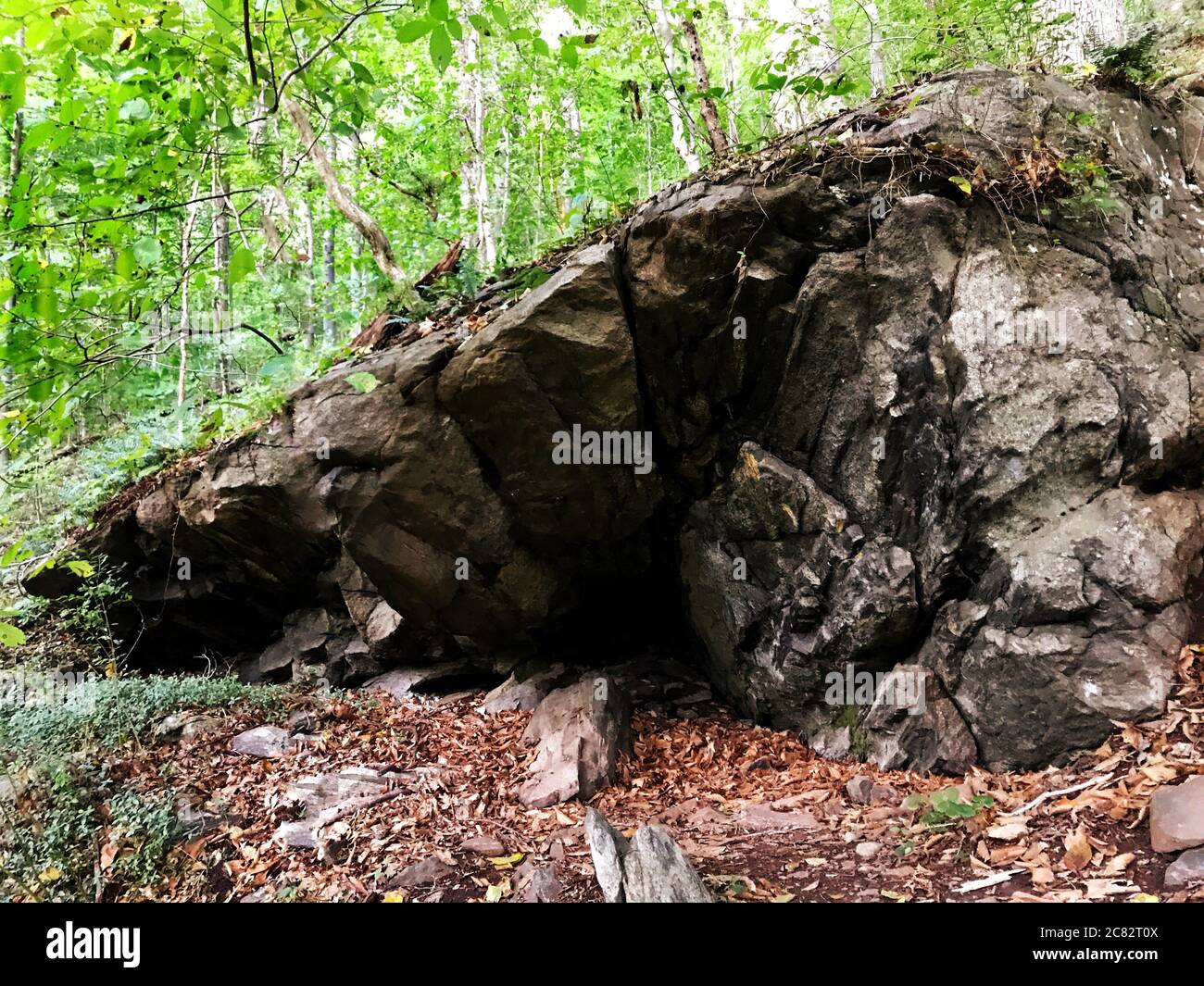 Small rock cave in the woods Stock Photo - Alamy