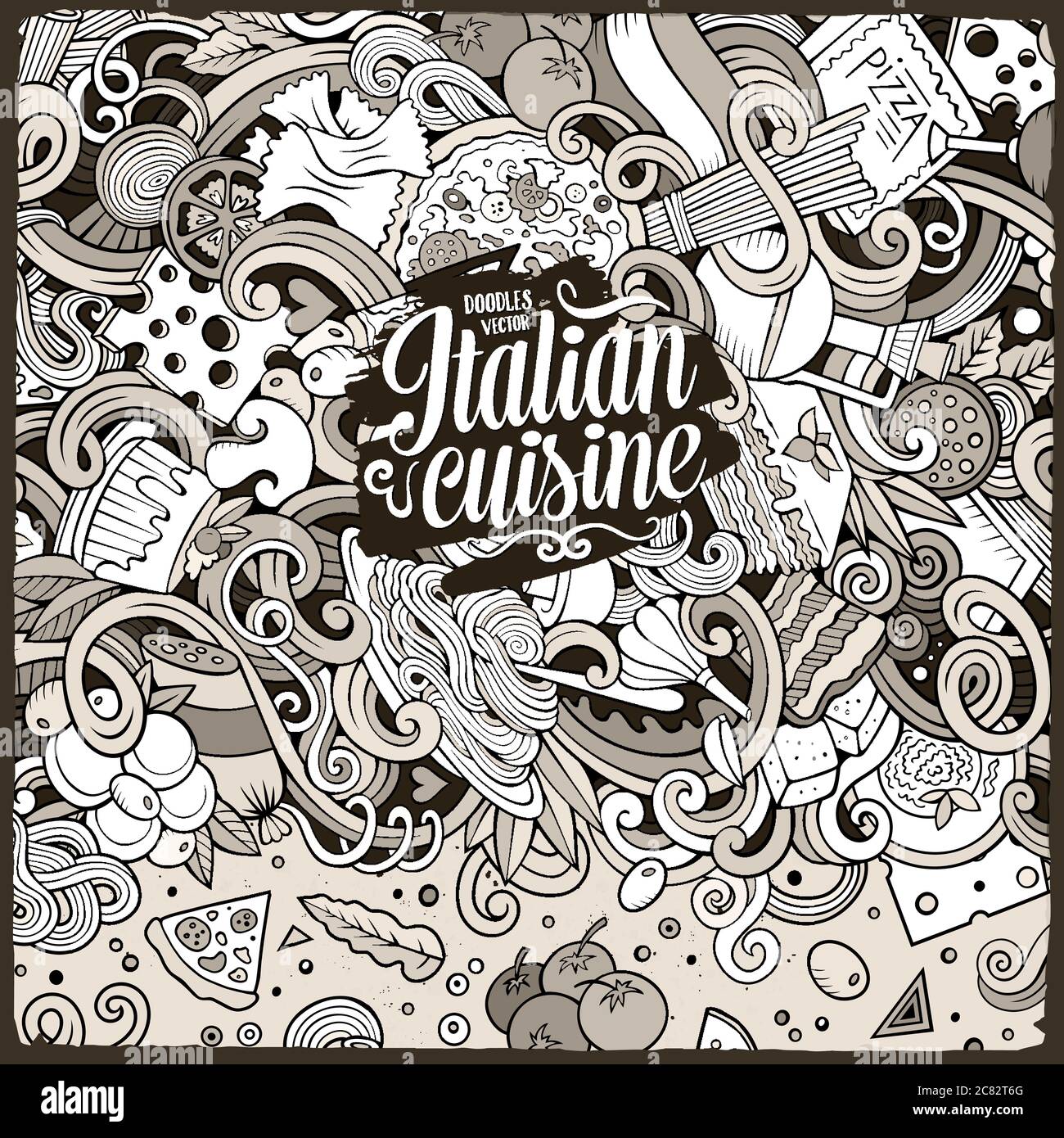 Cartoon hand-drawn doodles Italian food illustration Stock Vector Image ...