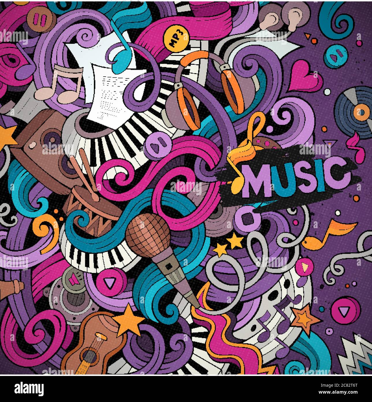 Cartoon hand-drawn doodles Musical illustration Stock Vector Image ...