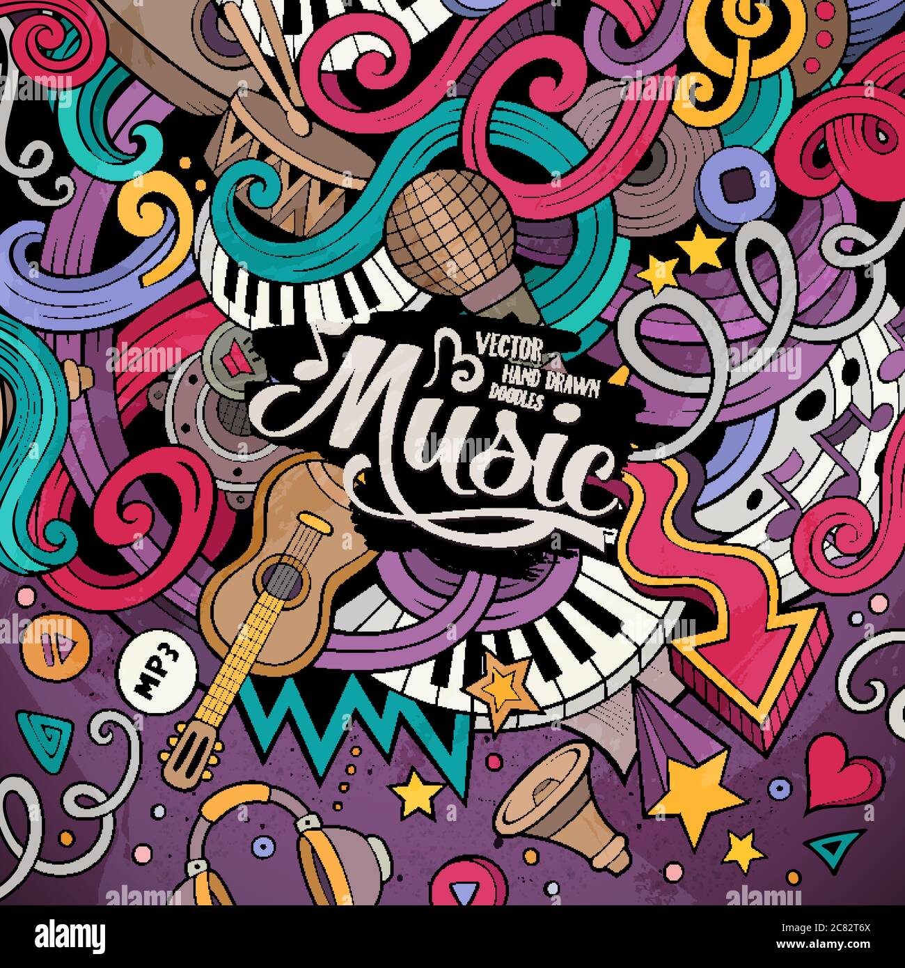 Cartoon hand-drawn doodles Musical illustration Stock Vector Image ...
