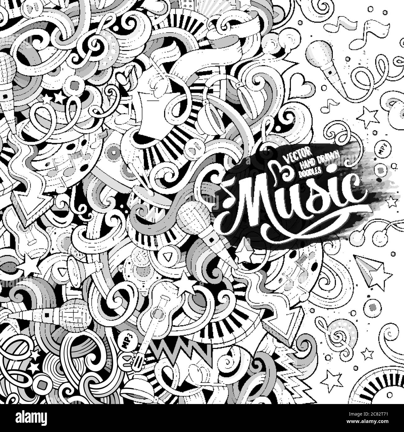 Cartoon hand-drawn doodles Musical illustration Stock Vector Image ...