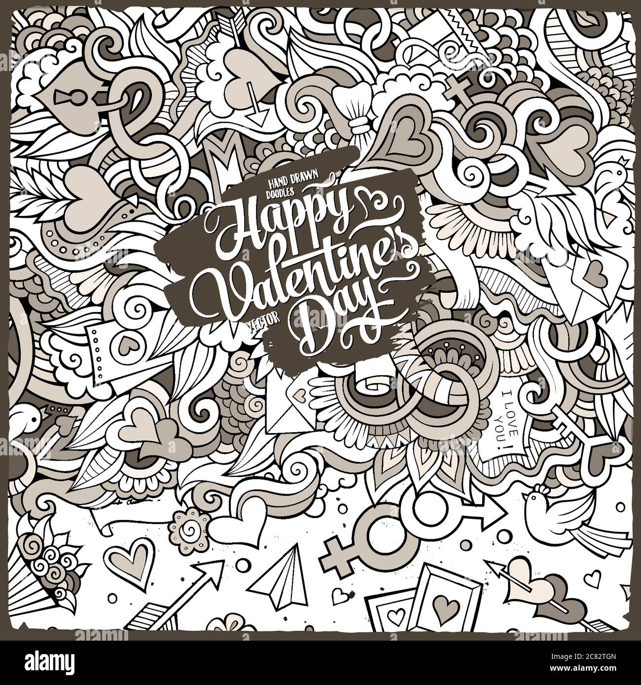 Cartoon cute doodles hand drawn Valentines Day frame Stock Vector Image ...