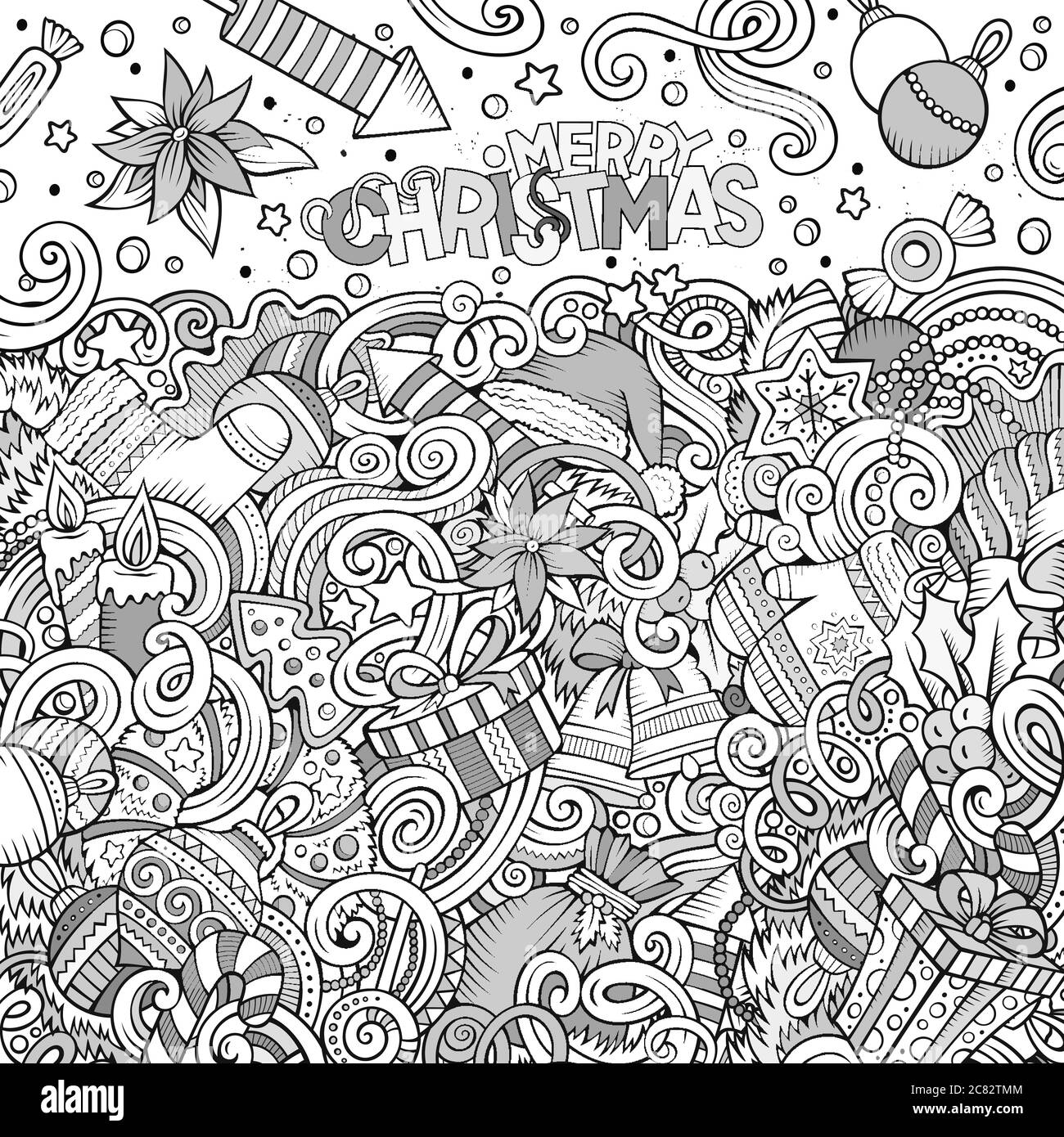 Cartoon cute doodles Happy New Year frame Stock Vector Image & Art - Alamy