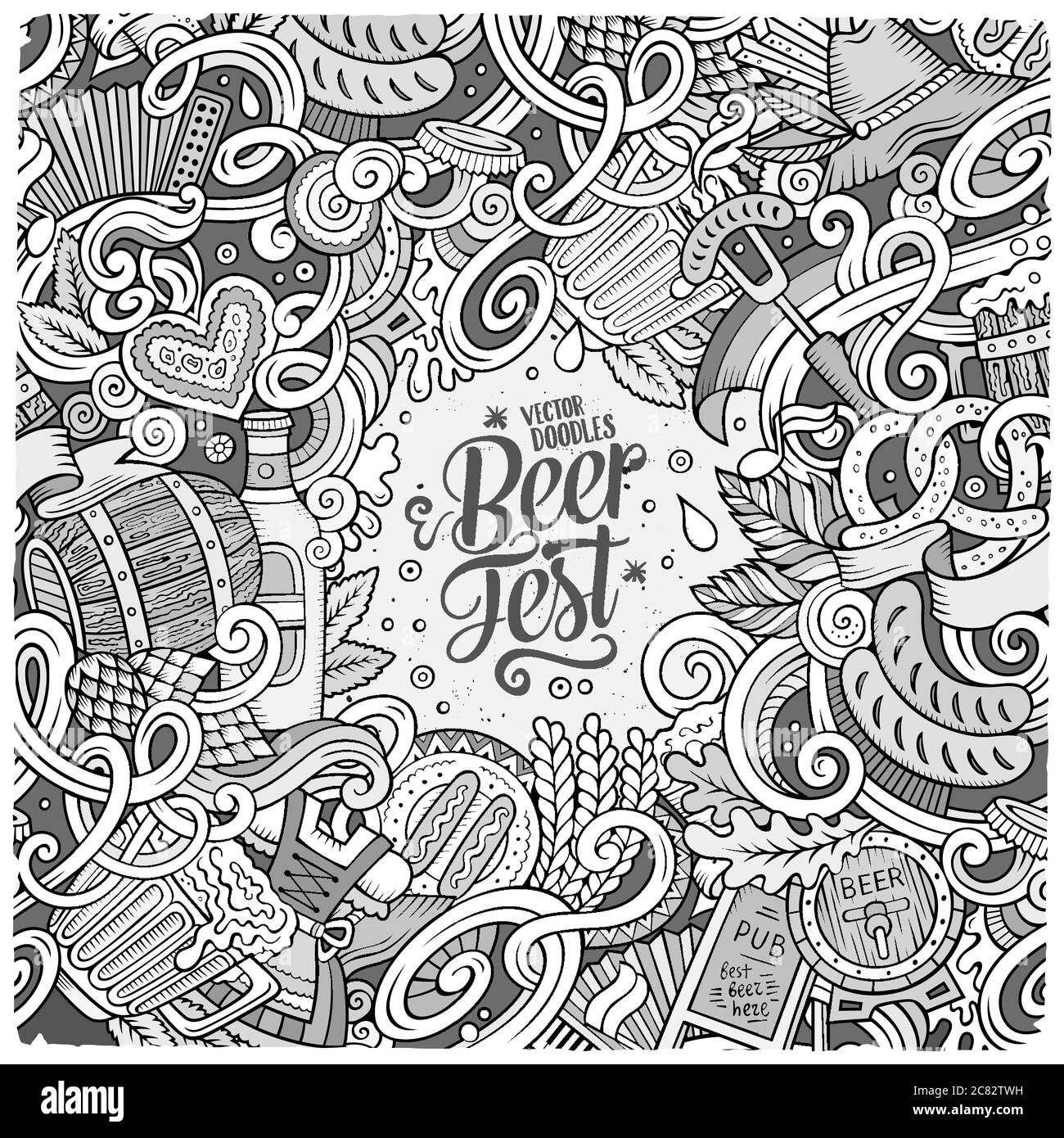 Cartoon cute doodles hand drawn Beer frame design Stock Vector Image ...
