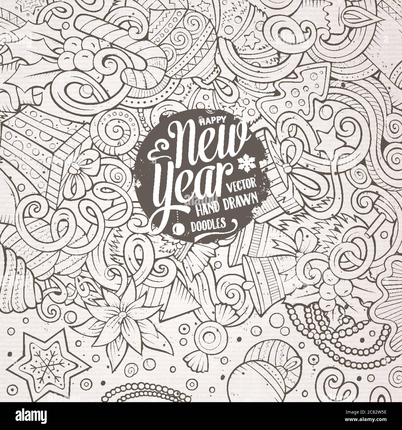 Cartoon cute doodles Happy New Year frame Stock Vector Image & Art - Alamy