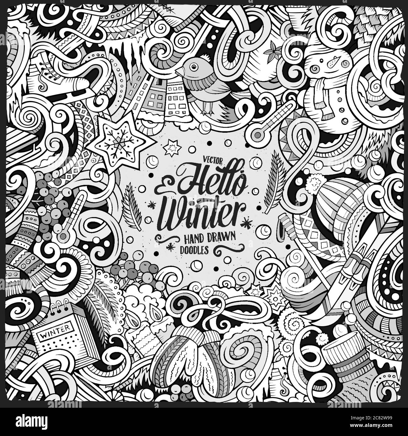 Cartoon cute doodles Winter season frame design Stock Vector Image ...