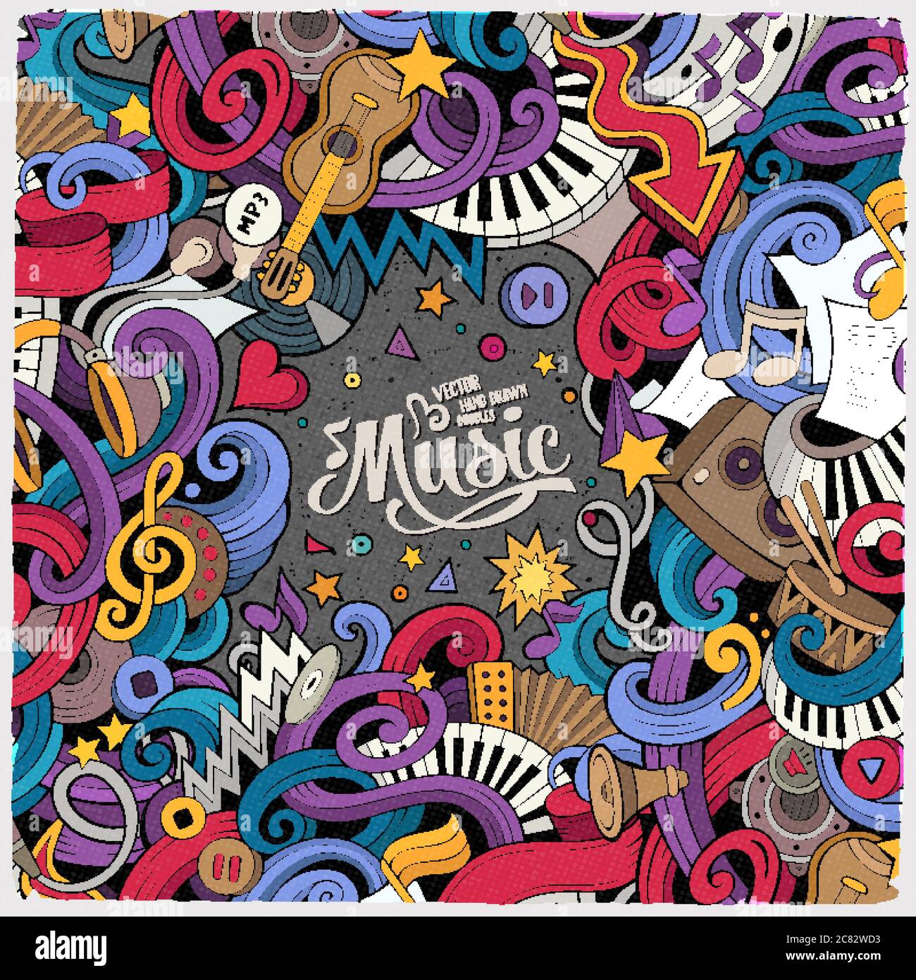 Cartoon hand-drawn doodles Musical illustration Stock Vector Image ...