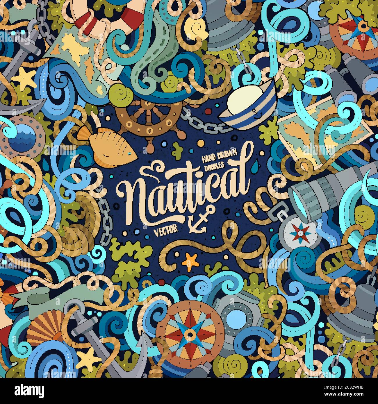 Cartoon vector nautical doodle frame Stock Vector Image & Art - Alamy