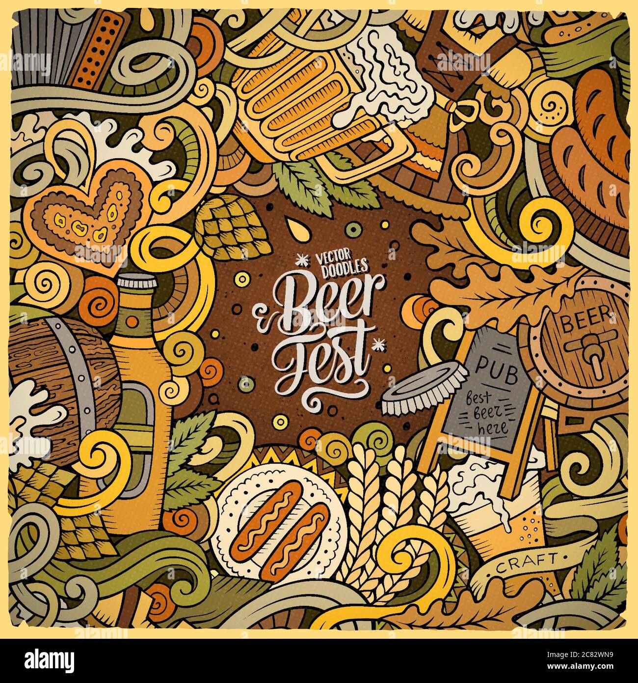Cartoon cute doodles hand drawn Beer frame design Stock Vector Image ...