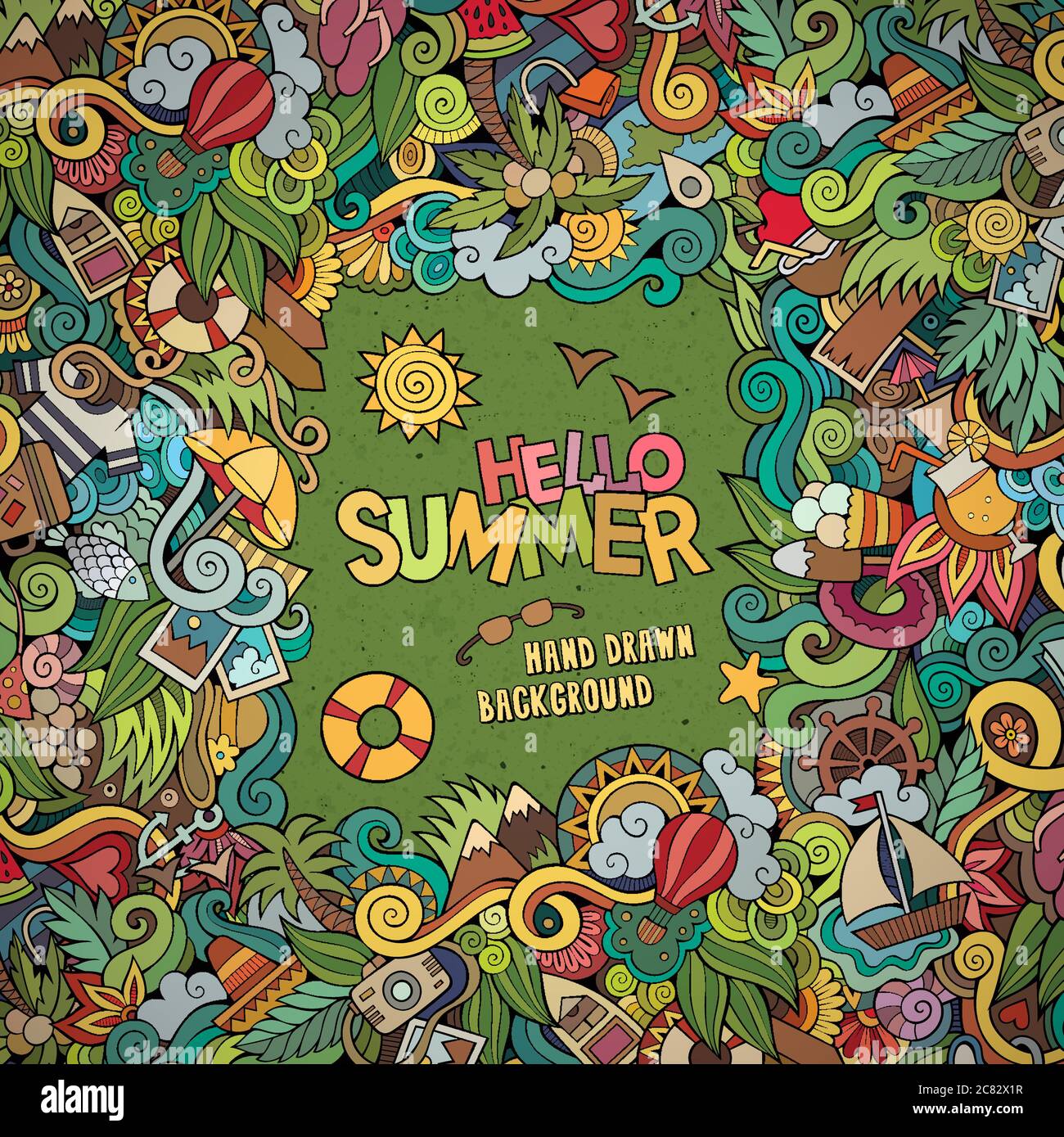 Doodles abstract decorative summer vector frame Stock Vector Image ...