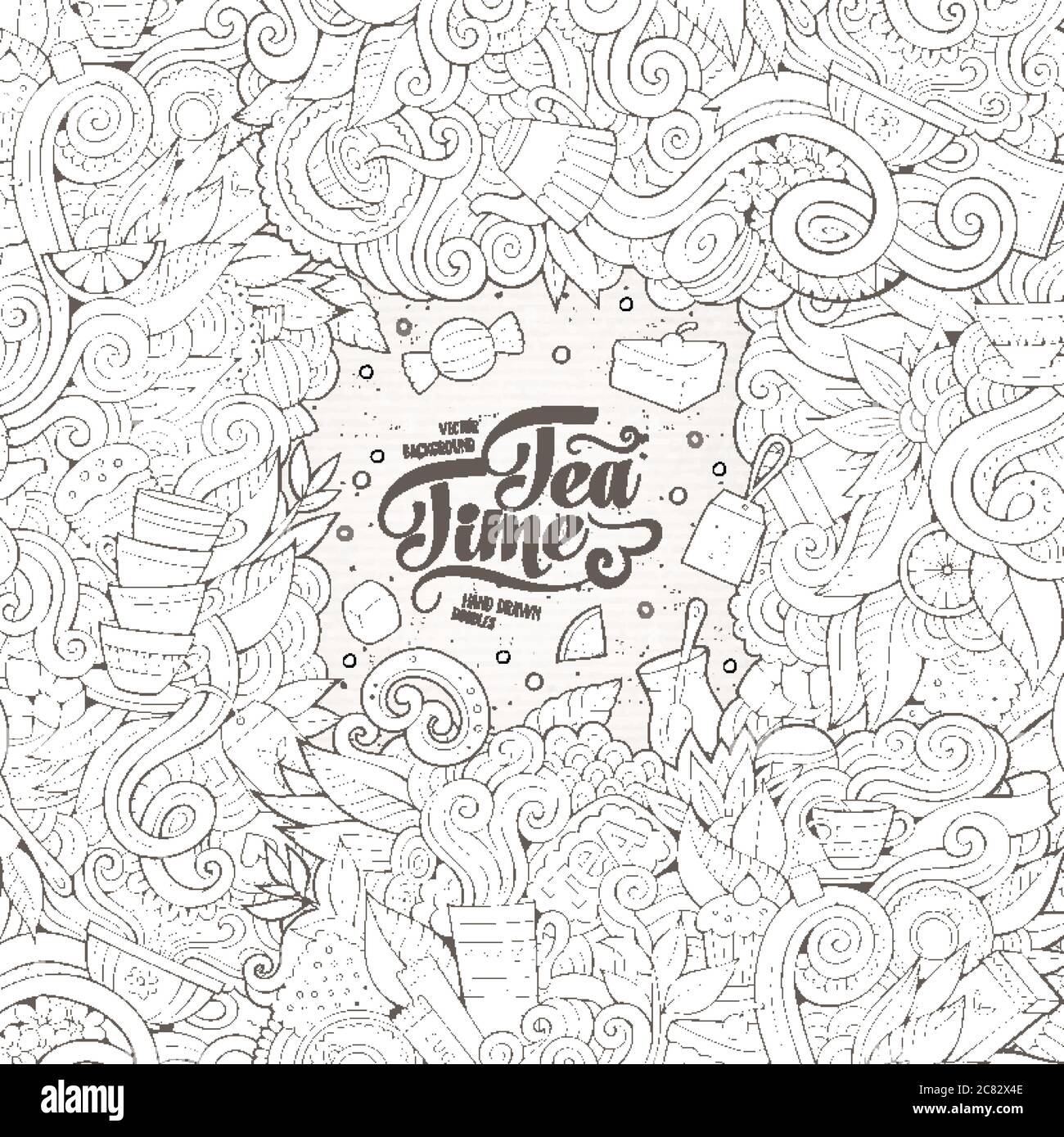 Cartoon cute doodles hand drawn tea frame design Stock Vector Image ...