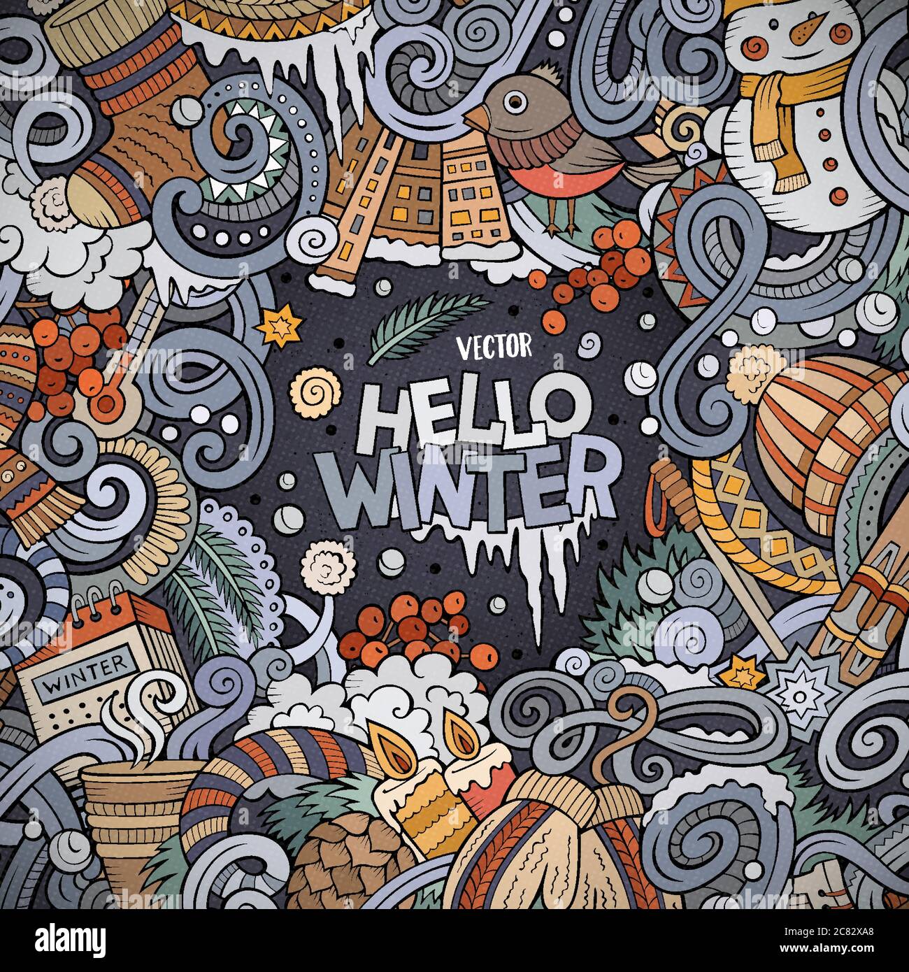 Cartoon cute doodles Winter season frame design Stock Vector Image ...