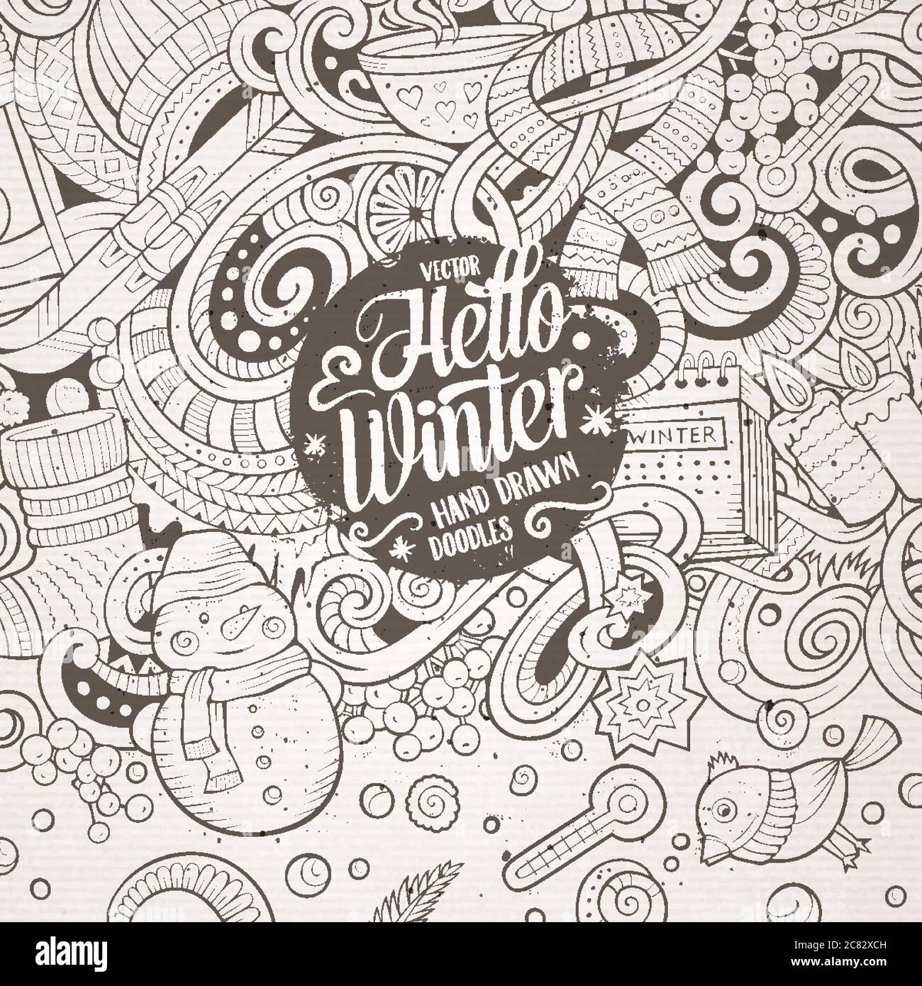 Cartoon cute doodles Winter season frame design Stock Vector Image ...