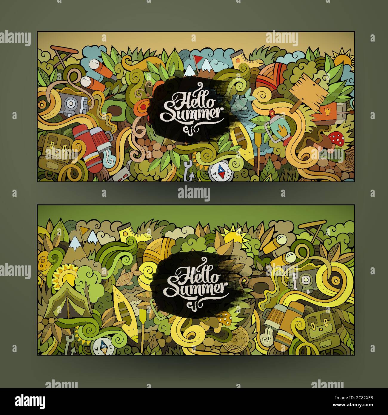 banner templates set with doodles camping theme Stock Vector Image ...