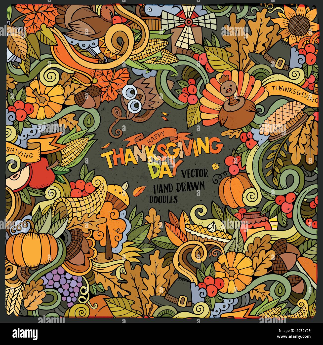 Cartoon vector hand-drawn Doodle Thanksgiving frame Stock Vector Image ...