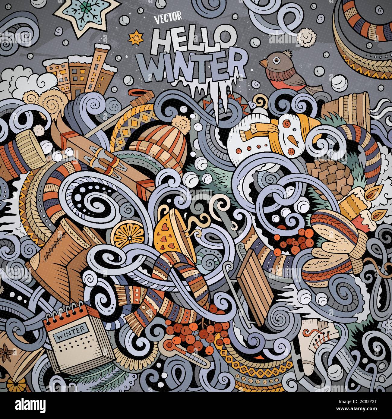 Cartoon cute doodles Winter season frame design Stock Vector Image ...