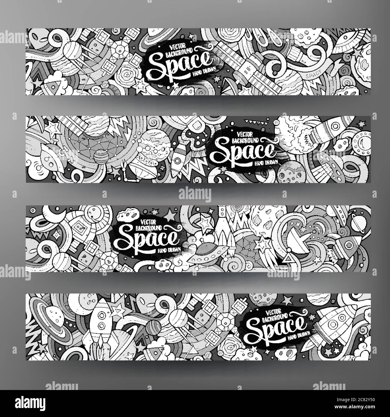 Cartoon cute doodles hand drawn space banners Stock Vector Image & Art ...