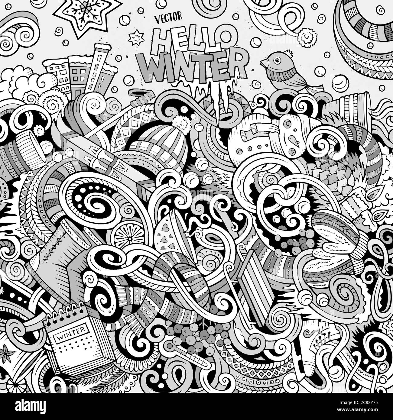 Cartoon cute doodles Winter season frame design Stock Vector Image ...