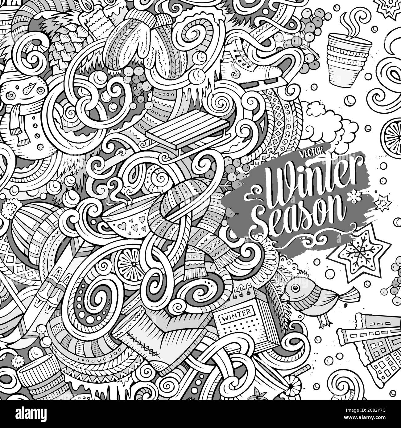 Cartoon cute doodles Winter season frame design Stock Vector Image ...