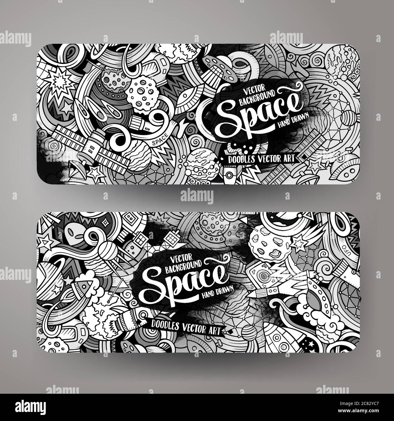 Cartoon cute doodles hand drawn space banners Stock Vector Image & Art ...