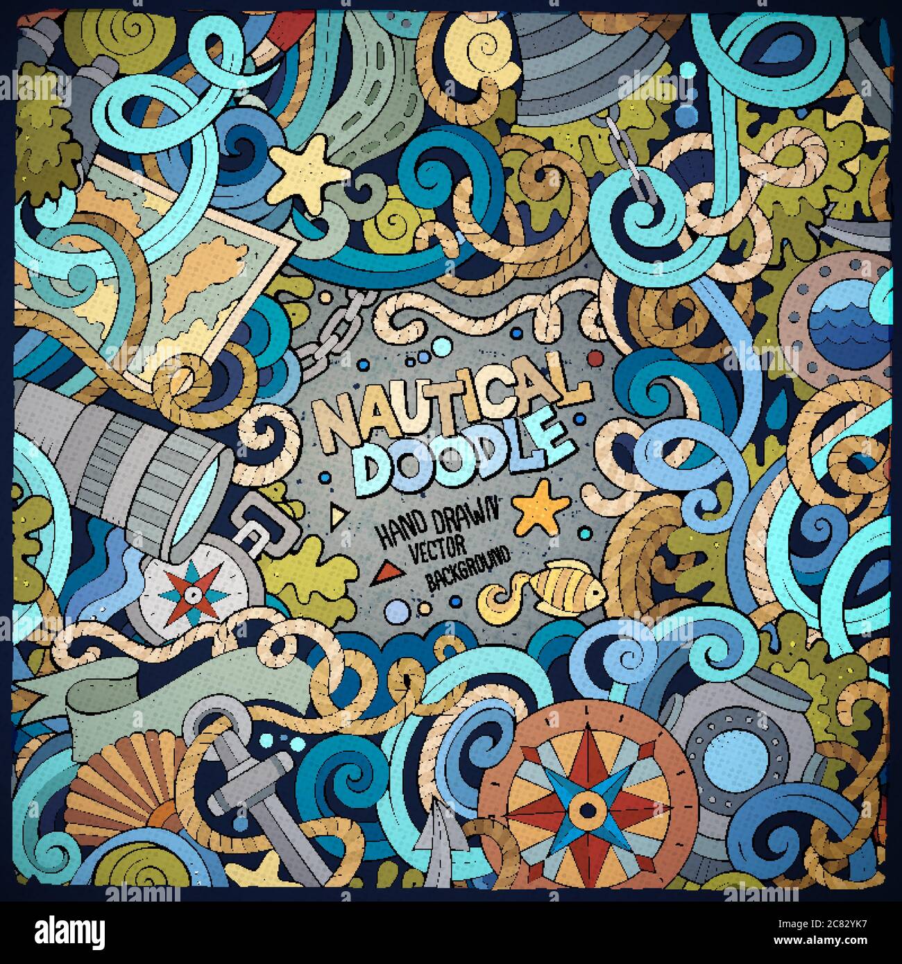 Nautical cartoon vector hand drawn doodle frame Stock Vector Image ...