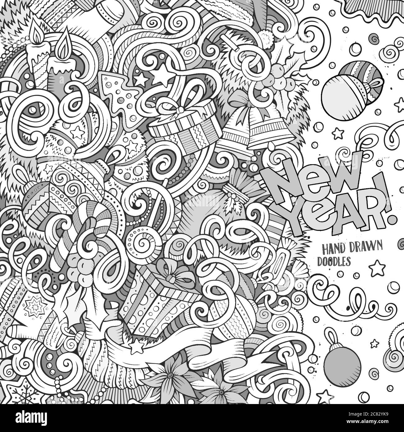 Cartoon cute doodles Happy New Year frame Stock Vector Image & Art - Alamy