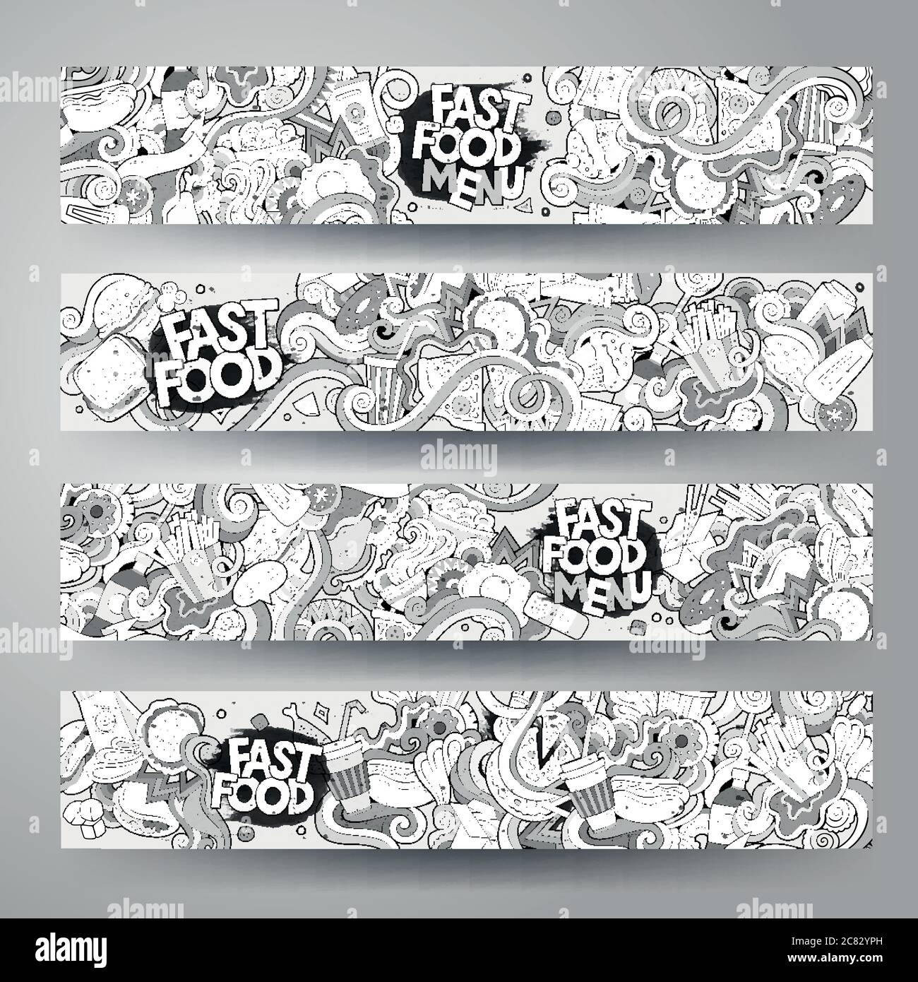 Cartoon vector hand-drawn sketchy Doodle fast food banners design ...