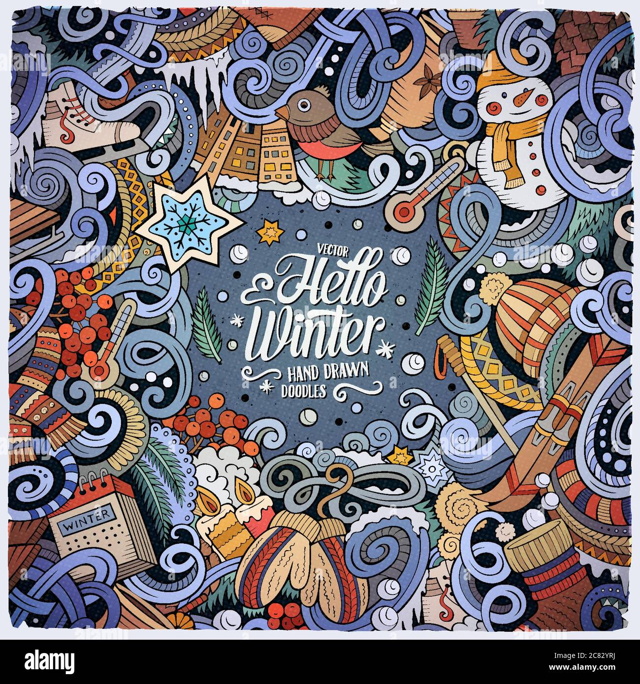 Cartoon cute doodles Winter season frame design Stock Vector Image ...