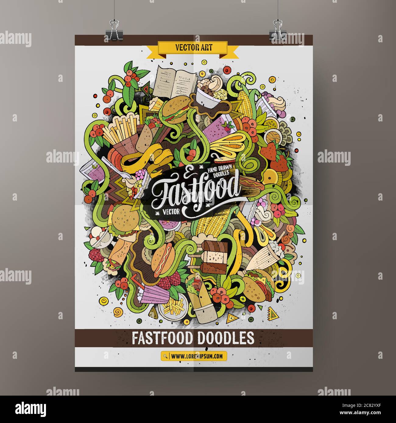 Cartoon doodles fast food poster template Stock Vector Image & Art - Alamy