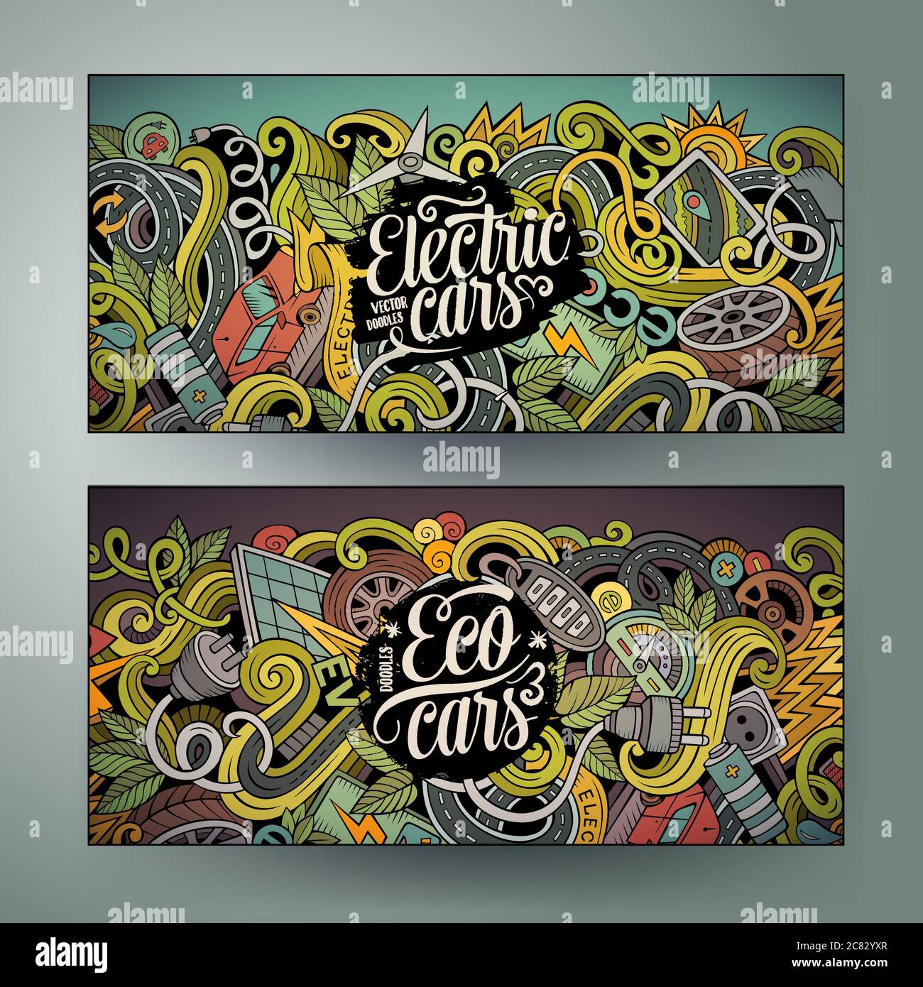 Cartoon doodles electric cars banners Stock Vector Image & Art - Alamy