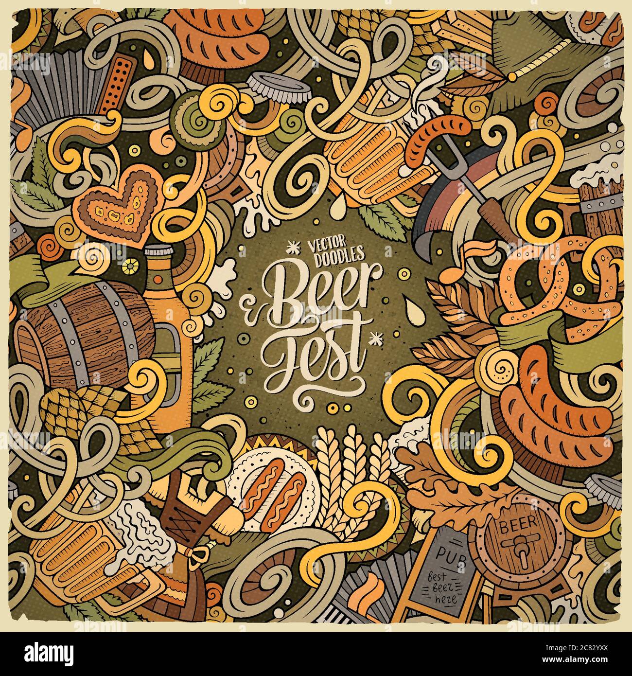 Cartoon cute doodles hand drawn Beer frame design Stock Vector Image ...