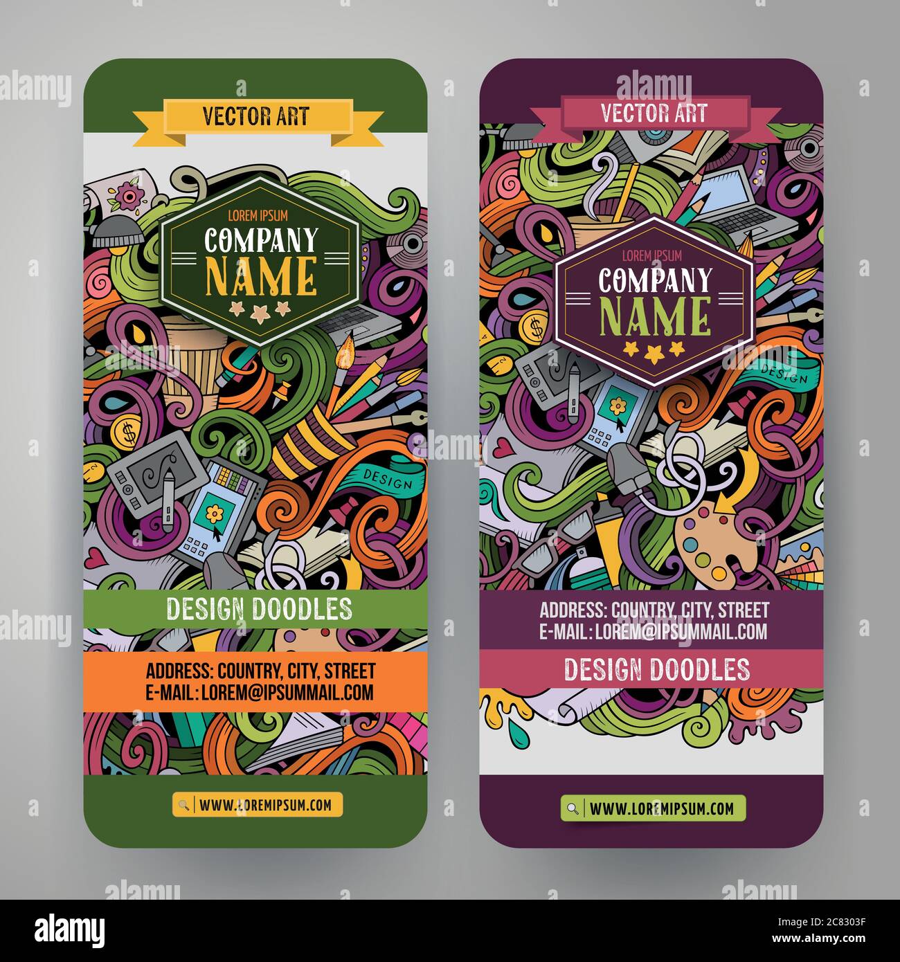 Cartoon colorful vector doodles design banners Stock Vector Image & Art ...