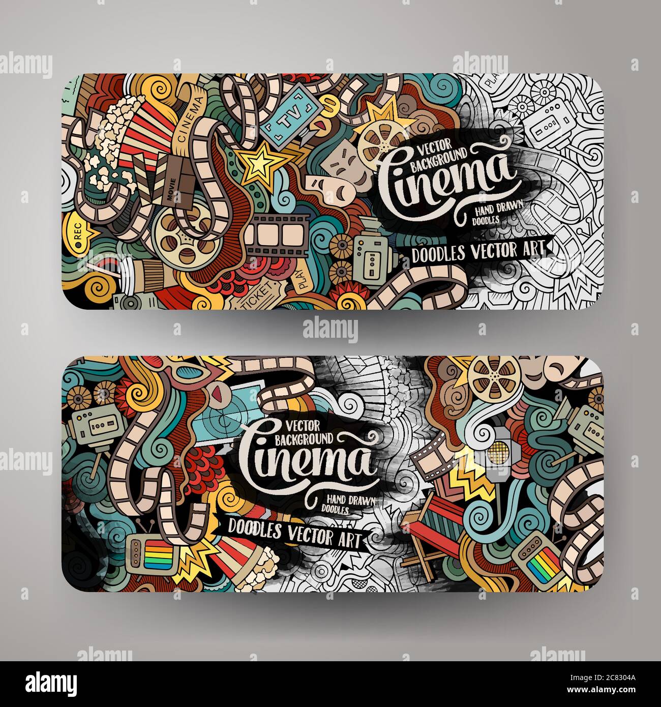 Cartoon vector doodles cinema banners Stock Vector Image & Art - Alamy