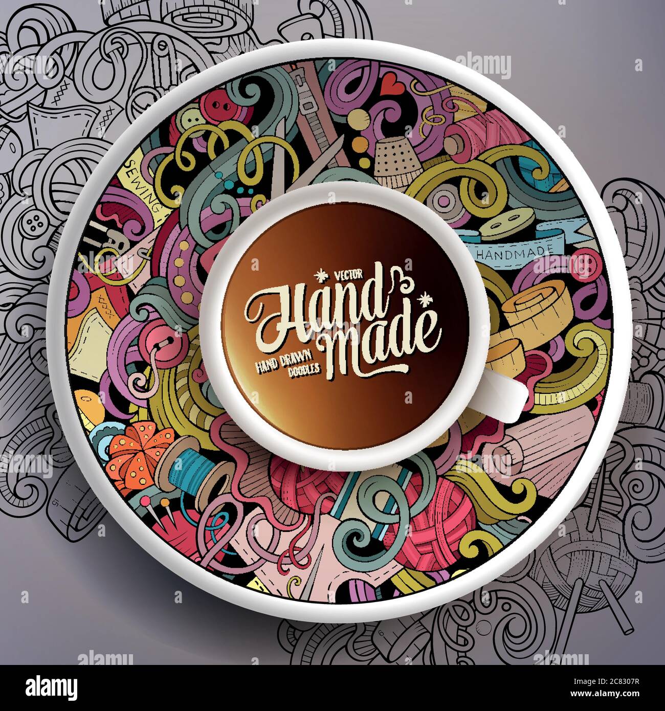 Vector Cup of coffee with hand drawn Handmade doodles Stock Vector ...