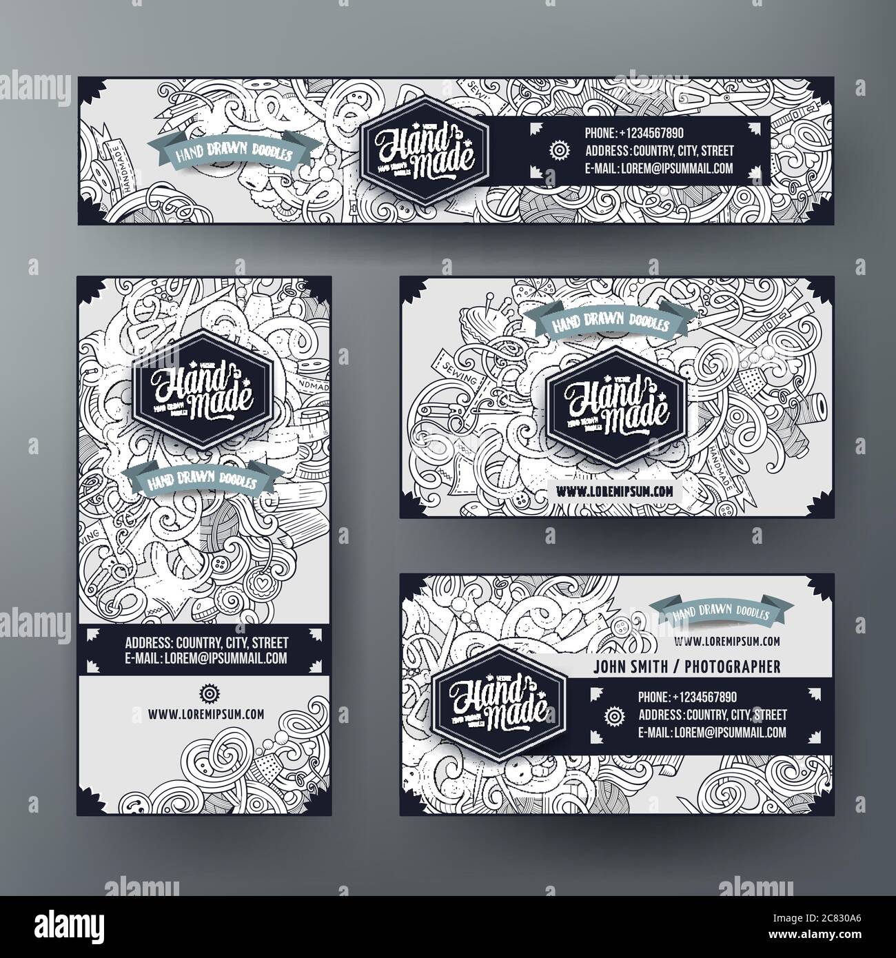 Corporate Identity set with doodles hand drawn handmade theme Stock ...