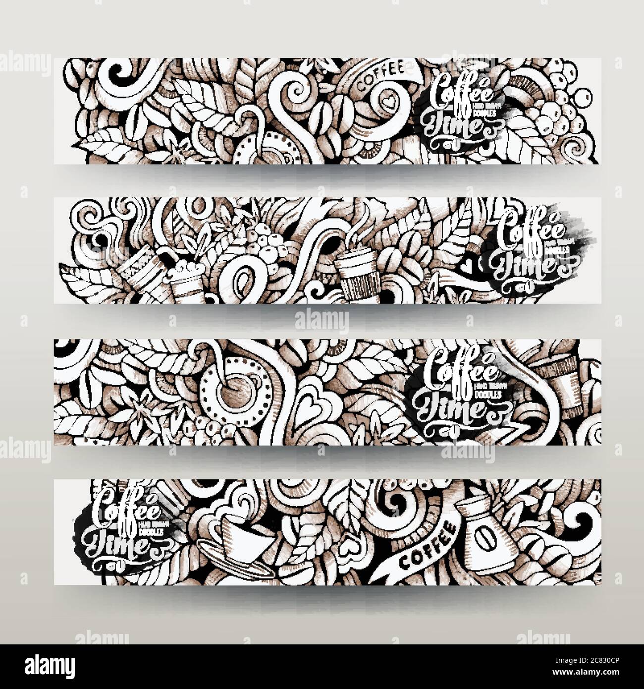 Cartoon vector hand-drawn sketchy Doodle on the subject of coffee Stock ...