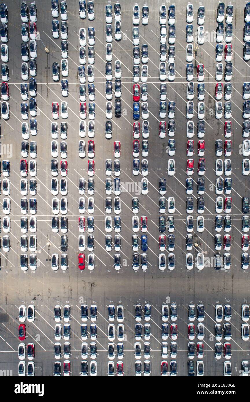 Aerial view of automotive car parking Stock Photo - Alamy