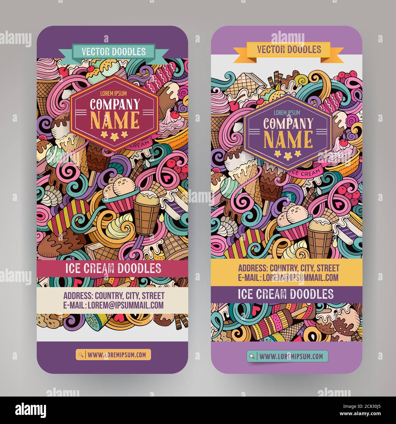 Cartoon line art vector doodles ice cream banners Stock Vector Image ...