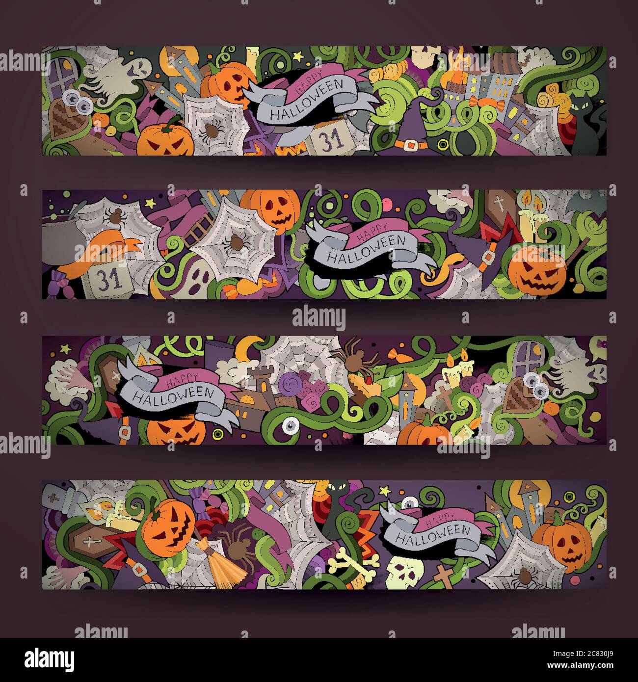 Cartoon vector hand-drawn Doodle on the subject of Halloween. Ho Stock ...