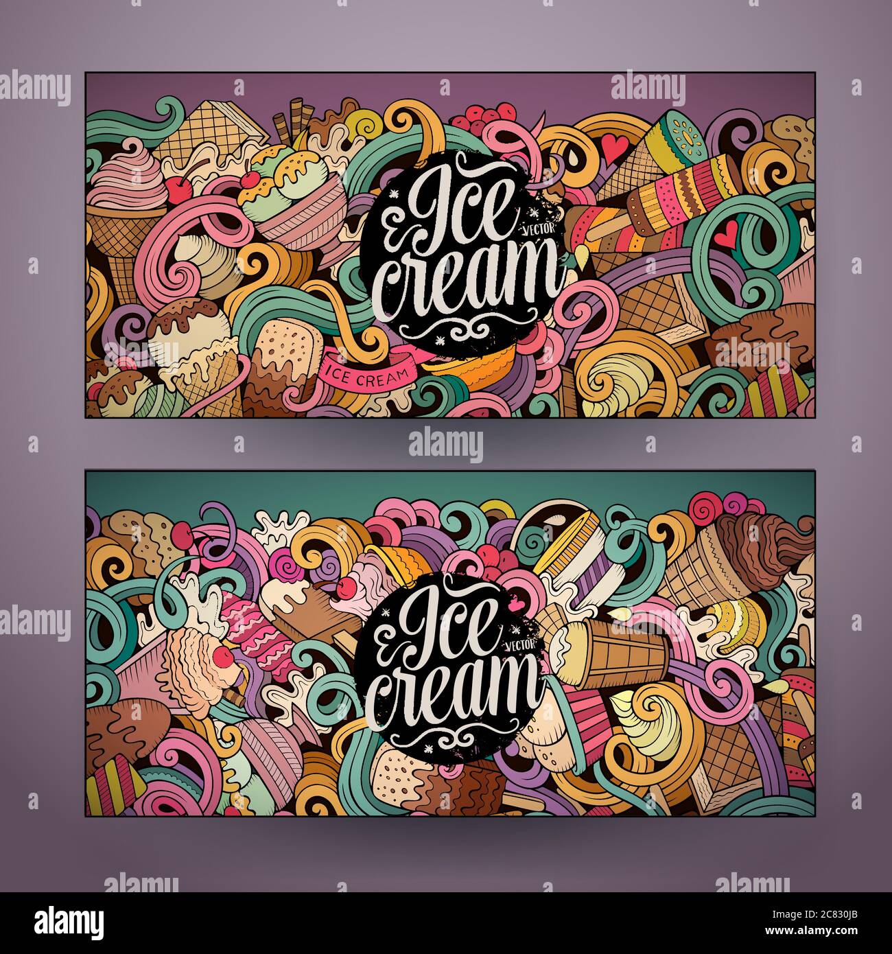 Cartoon line art vector doodles ice cream banners Stock Vector Image ...