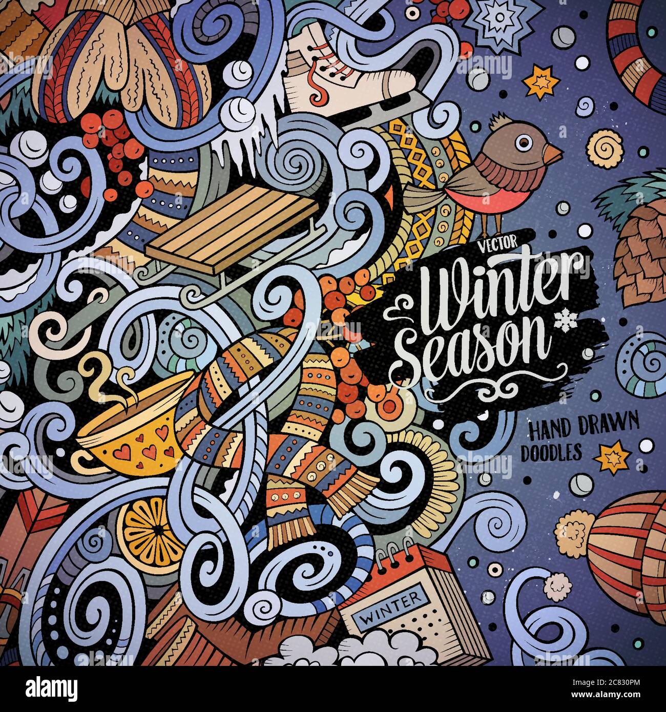 Cartoon cute doodles Winter season frame design Stock Vector Image ...