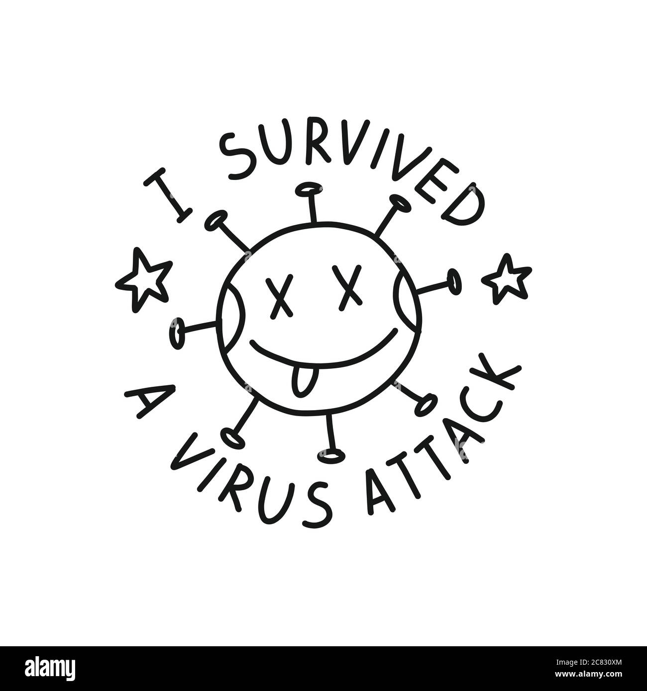 i survived a virus attack sticker doodle icon, vector illustration ...