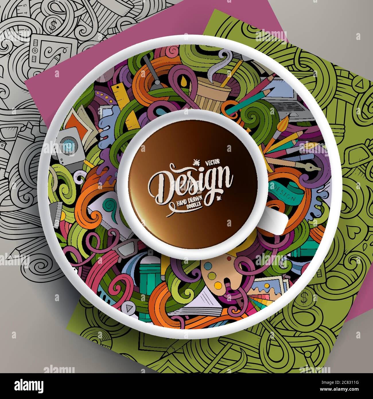 Cup of coffee and Design doodles Stock Vector Image & Art - Alamy
